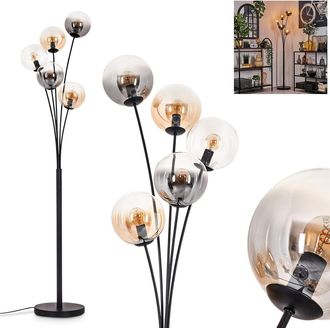 HOFSTEIN Stehleuchte Gastor, Stehlampe aus Metall/Glas in Schwarz/Bernstein/Rauch/Klar, Leuchte im Retro/Vintage-Design mit Schirmen aus Glas (&Oslash; 15 cm) u. Fu&szlig;s