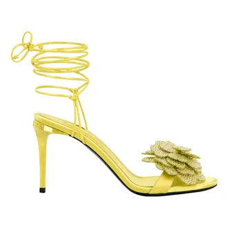 Philipp Plein Femme, Chaussures, Jaune, Taille: 40 EU Sandales &agrave; talons hauts &agrave; lacets Strass Fleur