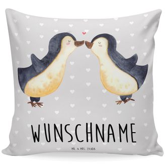 Mr. & Mrs. Panda Kopfkissen Pinguin Liebe - Personalisierte Geschenke, Liebesspruch, Kissen, Wunschname, Personalisiert, Bedrucken, Love, Name, Vertraut