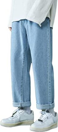 ORANDESIGNE Jeans Homme Y2K Jeans Garçon Décontracté Pantalon Large Lâche Mode Harajuku Skateboard Denim Pantalon Droit Printemps Automne Vêtement de Rue F Bleu S