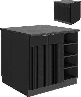 Vicco &Icirc;lot de cuisine Fame-Line, Noir ray&eacute;, 90 cm sans plan de travail, Vicco