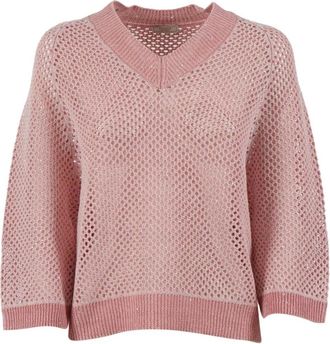 PESERICO Femme, Pulls, Rose, Taille: 46 FR V-neck Mesh Top