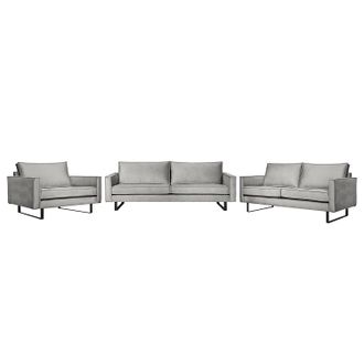 ars manufacti home24 Polstergarnitur Liel - 3-2-1 Grau/Platin Samt Onoli 222 x 84 x 94cm Industrial