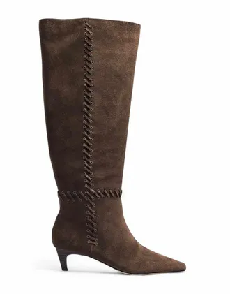 NA-KD bottes en daim &agrave; d&eacute;tail nou&eacute; marron fonc&eacute;