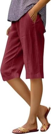 Generic Short en coton et lin pour femme - Taille &eacute;lastique - Coupe ample - Avec poches - Longueur genou - Pantalon de plage d&eacute;contract&eacute; et l&eacute;ger, Rouge, XXL