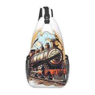 Generic Sacoche Homme Bandouliere Train de transport en locomotive &agrave; vapeur R&eacute;glable Sac De Poitrine Casual Sac DEpaule pour &eacute;cole Homme Camping