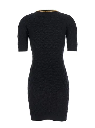 Elisabetta Franchi Womens Black Crewneck Dress With Chain Detail Viscose