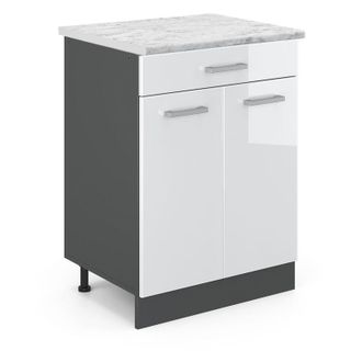 Vicco Meuble bas de cuisine R-Line, Blanc Haute brillance, 80 cm pt Marbre