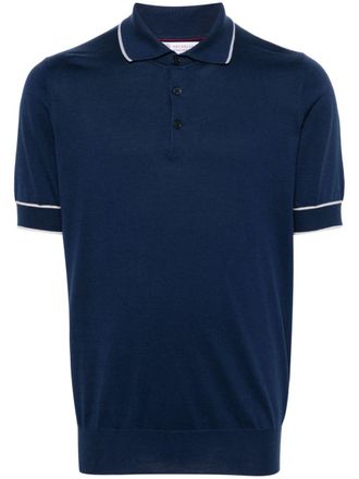 Brunello Cucinelli polo &agrave; bords ray&eacute;s - Bleu