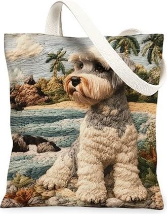 Generic Sac fourre-tout fantaisie en toile motif chien schnauzer 33 x 38,1 cm, sac d&eacute;picerie r&eacute;utilisable pour femme, peinture danimaux domestiques, d&eacute;coratio