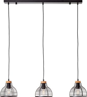 Brilliant Avia Pendelleuchte 3flg schwarz/holz, Metall/Holz, 3x A60, E27, 52 W