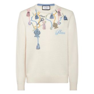 Philipp Plein Homme, Pulls, Beige, Taille: XL Pull ras du cou en laine m&eacute;rinos