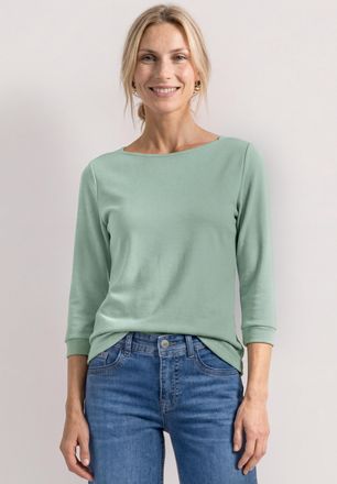 Street One Langarmshirt STREET ONE, Damen, Gr. 38, gr&uuml;n (eucalyptus gr&uuml;n), Web, 100% Baumwolle, unifarben, comfort fit normal, U-Boot-Ausschnitt, B&uuml;ndchen, Shirt