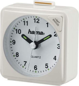 Hama analoger Wecker inkl. Batterie (batteriebetriebener Reisewecker mit schneller werdendem Alarm und Schlummerfunktion, Wecker mit Licht, fluoreszierende
