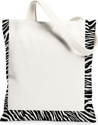 Generic Sacs fourre-tout en toile &agrave; imprim&eacute; cheval ray&eacute;, sacs &agrave; provisions r&eacute;utilisables &agrave; motif animal, l&eacute;ger, lavable, respectueux de lenvironnement, blanc,