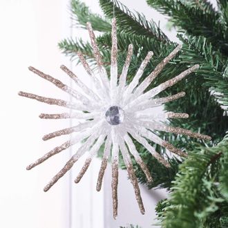 Kaemingk Christbaumschmuck Kunststoff 20cm Schneeflocke mit Strass Glitzer Weihnachtsbaumschmuck wei&szlig;