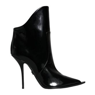 Dolce & Gabbana Schwarze Lackleder Logo Stiefeletten - - Shoes - Damen - Schwarzk - 38 1/2 EU