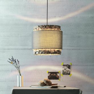 Lightbox Hängelampe im Nature Stil - Boho Pendelleuchte mit kürzbarem Kabel - 140 cm Höhe - Ø 35 cm - E27 Fassung - max. 60 W - aus Textil/Wasserhyazinthe/Meta