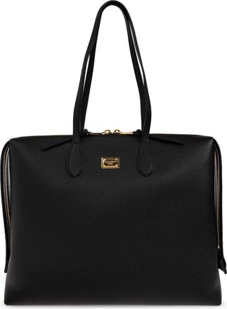 Dolce & Gabbana Logo-Plakette Leder-Shopper - - Bags - Damen - Schwarzk - ONE SIZE