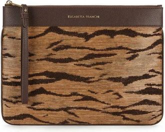 Elisabetta Franchi Femme, Sacs, Brun, Taille: ONE Size Pochette &agrave; imprim&eacute; tigre