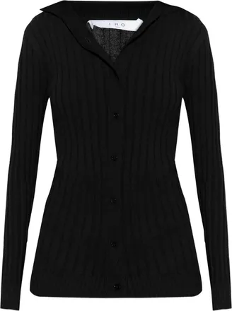 Iro cardigan boutonn&eacute; en maille c&ocirc;tel&eacute;e - Noir