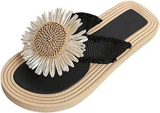 Generic Tongs dété décontractées pour femme 2024 - Pantoufles plates tendance à clip - Pantoufles de plage à chevrons - Sandales plates à fleurs - Tongs de yo