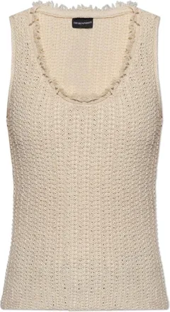 Emporio Armani Femme, Tops, Beige, Taille: 42 FR Top avec encolure &agrave; bords francs