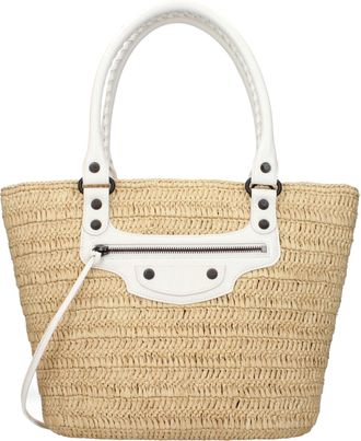 Balenciaga Femmes Le City Sac Bandouli&egrave;re Raphia Beige/Blanc