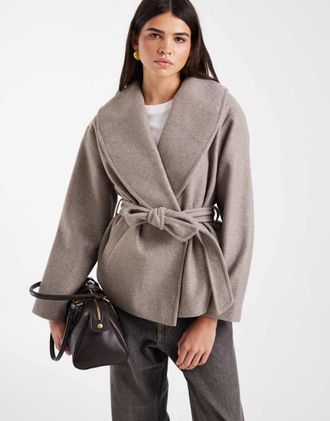 Vero Moda veste courte habill&eacute;e ceintur&eacute;e gris brun-Marron