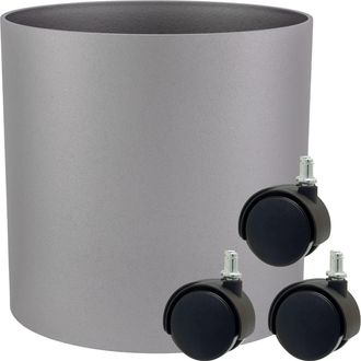 Leni Elegance Pflanzgef&auml;&szlig; &Uuml;bertopf mit Rollen | &Oslash; 37 rund | Pflanztopf Hellgrau matt | Kunststoff UV-Best&auml;ndig & wetterfest | Blumentopf f&uuml;r Erde & Hydroku