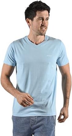 Scott T-Shirt Roche Uni en Coton Col V Manches Courtes (FR/ES, Alpha/Lettres, TG, Taille Normale, Taille Normale, Bleu Ciel)