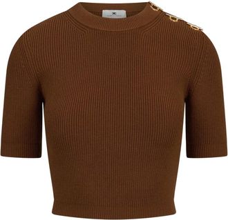 Elisabetta Franchi Femme, Pulls, Brun, Taille: 42 FR Haut en maille avec d&eacute;tails bijou