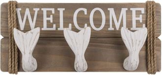 Out of the Blue Wandgarderobe maritimes Holzschild Welcome mit 3 Haken, Hakenleiste im Vintage-Stil als Garderobe, Schl&uuml;sselbrett oder einfach stylische Wandhaken, 30