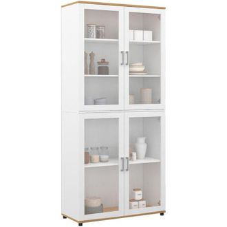IDMarket Idmarket - Vitrine buffet haut h. 176 cm vaisselier vito 4 portes vitr&eacute;es blanc et bois