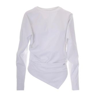 Ganni Femme, Tops, Blanc, Taille: 36 FR Haut en coton m&eacute;lang&eacute; &agrave; fronces