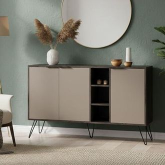 Dmora Anrichte Perseus 142x35.6x83h cm Beige 4 Regale, 7 F&auml;cher