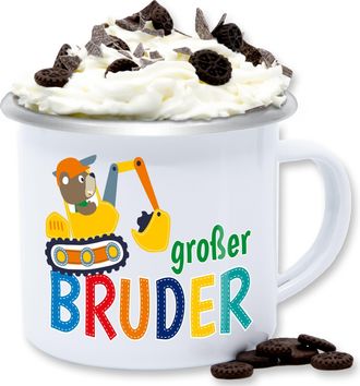 Shirtracer Emaille Tasse Blechtasse - Tassen - Großer Bruder Bagger I Großer Bruder Geschenk Grosser Bruder - 300 ml - Weiß Silber - big brother bro kaffeetasse 