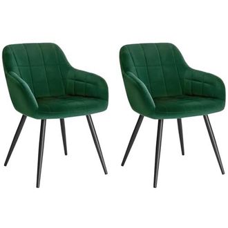 Woltu Lot de 2 Chaises de Salle à Manger avec accoudoirs, Chaise de Salon Structure en métal et Assise en Velours,Vert Foncé BH93dgn-2