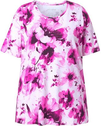 Ulla Popken T-Shirt T-Shirt Bl&uuml;ten Rundhals Halbarm Pima Cotton