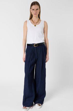 Gerard Darel Pantalon large ray&eacute; en lin - AYLA - Marine
