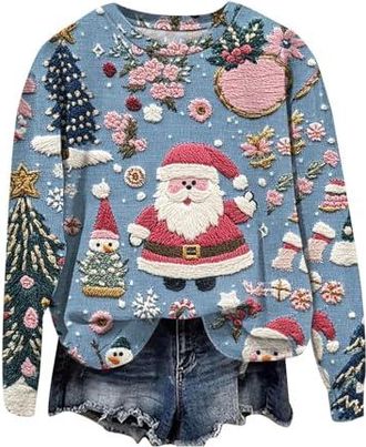 Generico Pull de No&euml;l Ugly pour femme de No&euml;l Sweatshirts P&egrave;re dr&ocirc;le de No&euml;l imprim&eacute; pull Tops &eacute;l&eacute;gant en tricot &agrave; la mode pull de No&euml;l avec col en fourrure et