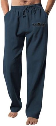 Generic Pantalon en lin blanc pour homme - Coupe ample - Pantalon de jogging ample avec poches - Pantalon chino - Coupe ajust&eacute;e - Pantalon de travail cargo am