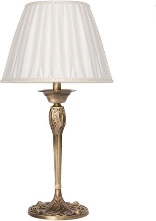 Licht-Erlebnisse Premium Tischleuchte aus Messing bronziert Jugendstil E14 bis 40W 230V Stoff Nachttischleuchte Schlafzimmer Wohnzimmer Lampe Leuchte Beleuchtung innen