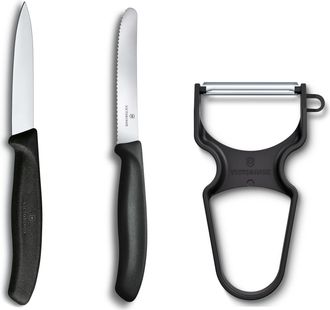 Victorinox by Swiss Army Swiss Classic Gemüsemesser-Set, 3-teilig, Inkl. Tomatenmesser Wellenschliff, Gemüsemesser und Sparschäler, Spülmaschinengeeignet, schwarz