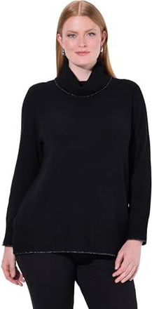 Ulla Popken Femme Grandes Tailles Pull &agrave; Manches Longues et Bord roul&eacute; paillet&eacute;. Coupe &eacute;vas&eacute;e et col roul&eacute; Noir 42+ 842194100-42+