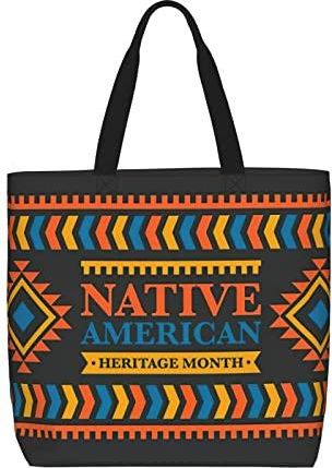 Generic Sac Fourre-Tout Mois Du Patrimoine Am&eacute;rindien Sac &Agrave; Bandouli&egrave;re En Toile Avec Poign&eacute;es Pliable Sacs En Toile, Pour Voyage, Burea, Shopping, Filles