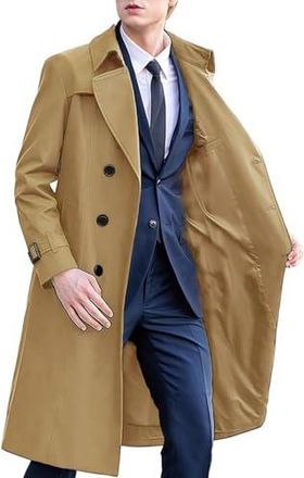Generic Trench pour homme - Coupe ajustée - Double boutonnage - Style décontracté - Avec poches - Veste longue à revers cranté, kaki, XXL