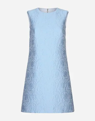 Dolce & Gabbana Kurzes A-linien-kleid Aus Floralem Matelassé-jacquard - Frau Kleider Azurblau 46