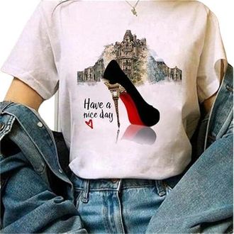 Keephen Femmes Talons Hauts Impression 3D T-Shirt Manches Courtes Pullover Tops Tee Mignon Graphique T-Shirts