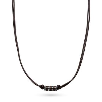 s.Oliver Herren Necklace - Halskette aus Echtleder - IP Braun - Ankerkette verstellbar bis 50 cm - wasserfest & hautfreundlich